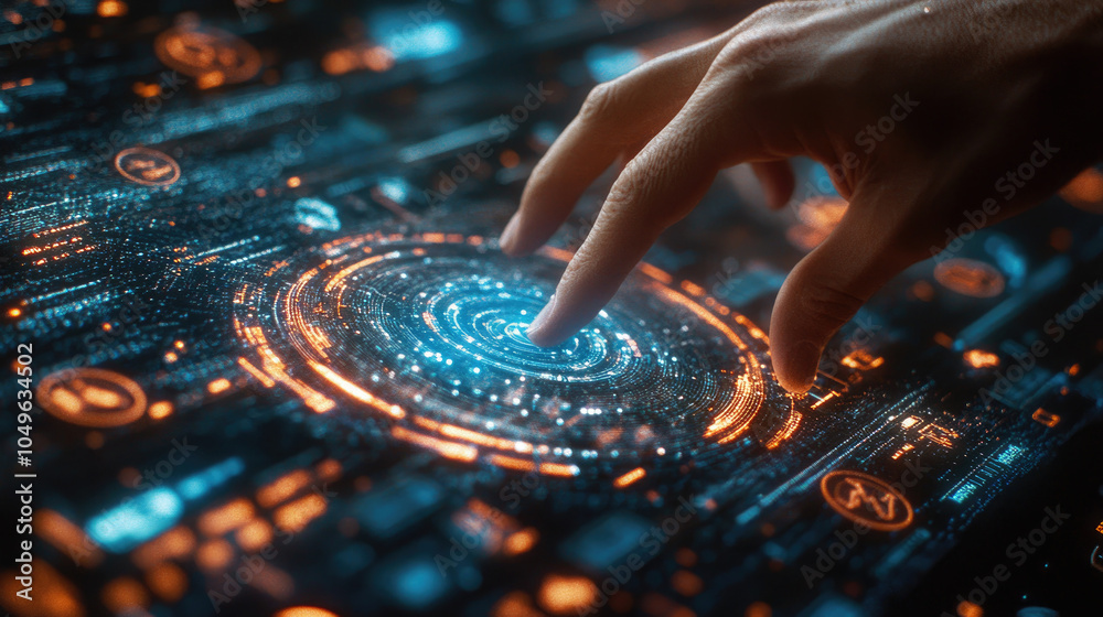 Finger touch screen, human-computer interaction and artificial intelligence concepts Stock Photo ...