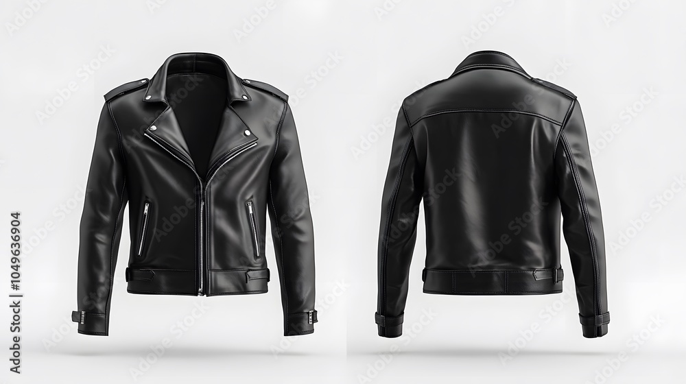 Stylish black leather jacket: front and back view for fashion trends ...