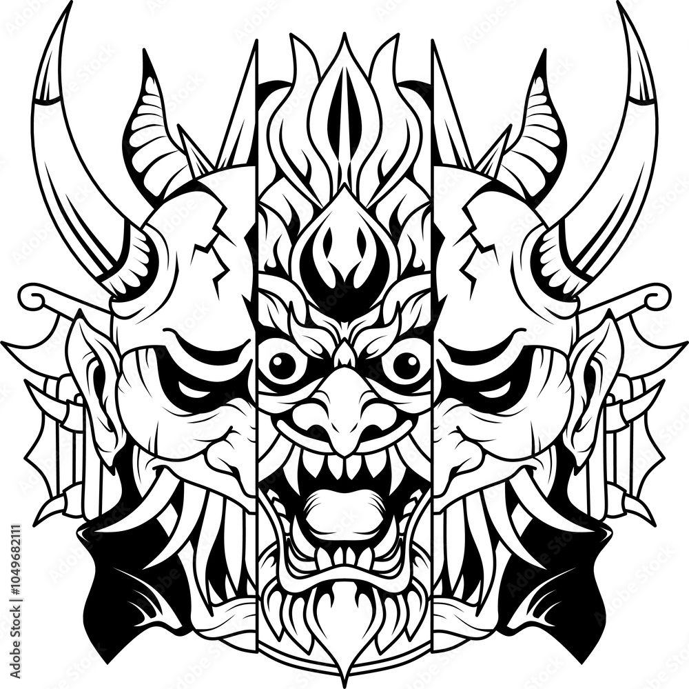Devil mask mascot logo design line art Stock Illustration | Adobe Stock