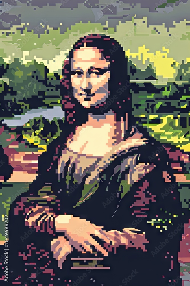 Pixel Art Recreation of the Iconic Mona Lisa: A Vibrant, Retro Tribute ...