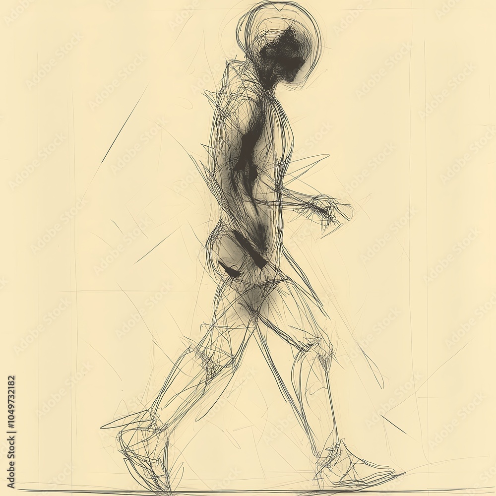 A sketch of a human figure in motion, drawn using only lines and ...