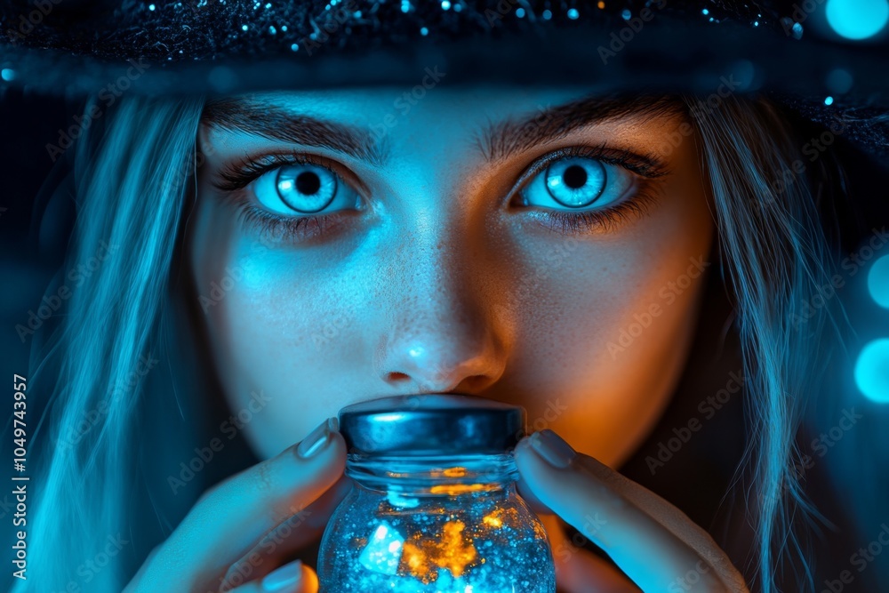 A fantasy adventurer taking a glowing potion as medicine, holding the ...