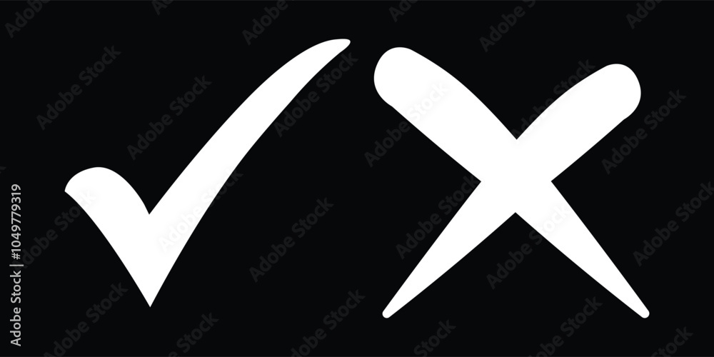 black Tick & cross/x mark icon. Stylish check mark & cross icon in ...