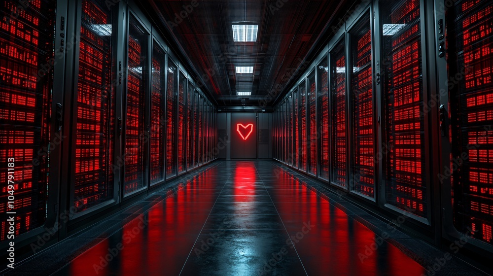 Corporate data center under heavy cyber attack with warning symbols and ...