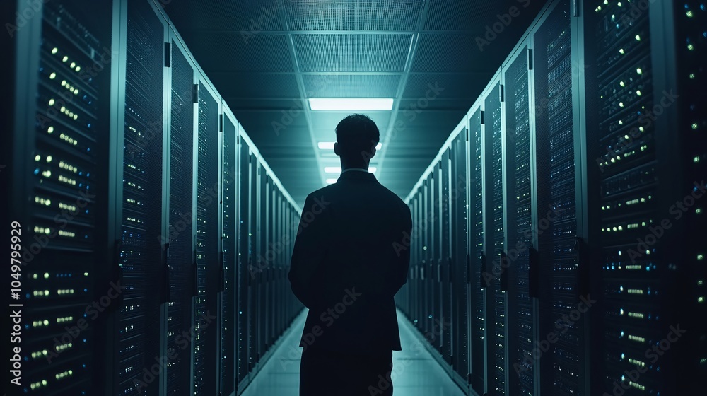 IT specialist installing new hardware into a mainframe system inside a ...