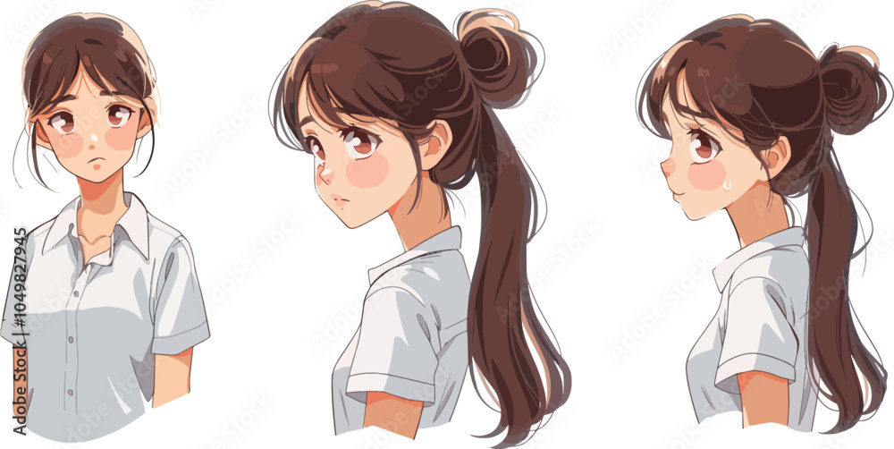 Anime Girl Character Design Sheet Front View Side View Multiple Views ...