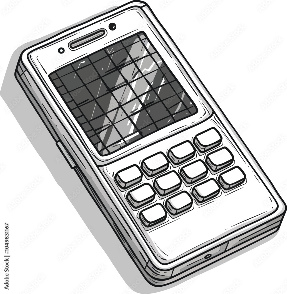 Retro Vintage Old Mobile Cell Phone Hand Drawn Illustration Drawing ...