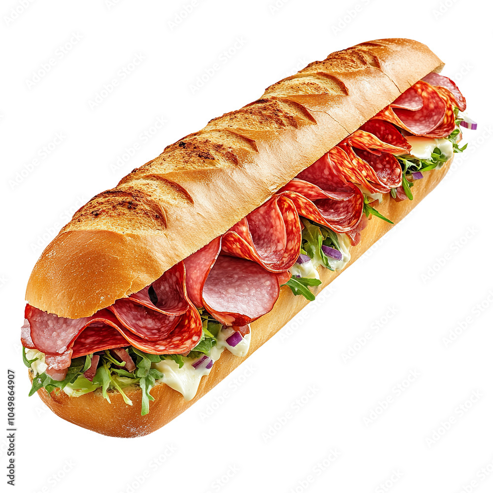 Italian sub sandwich filled with salami, ham, and provolone cheese ...