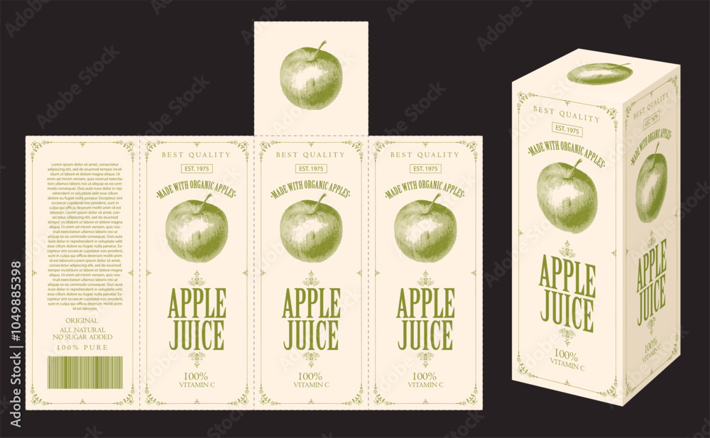 vector mockup template of cardboard packaging box for apple juice with ...