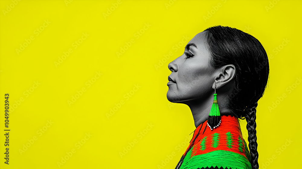 Indigenous Woman Profile Against Yellow Background, native american ...