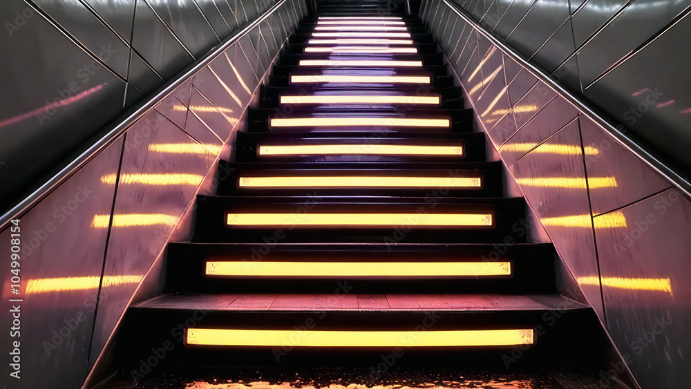 Glowing steps of an empty escalator in sleek setting. Stock Photo ...