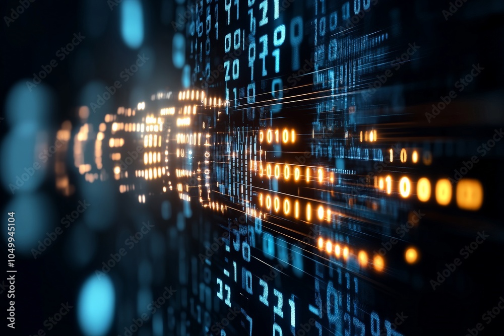 Binary numbers in motion, illuminated by dynamic lighting effects ...