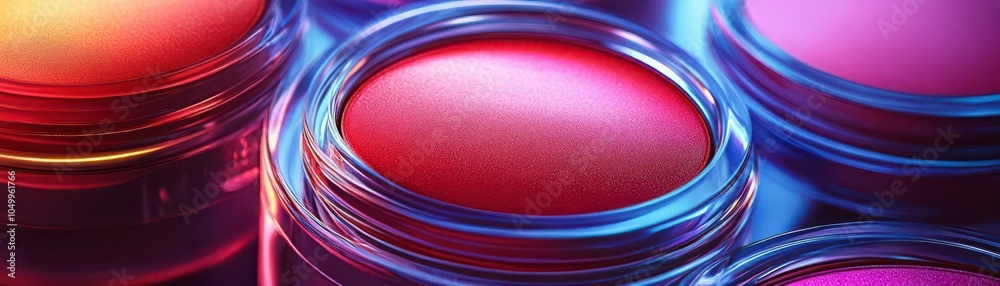 Makeup compact mirror reflecting lipstick swatches, bold reds, pinks ...
