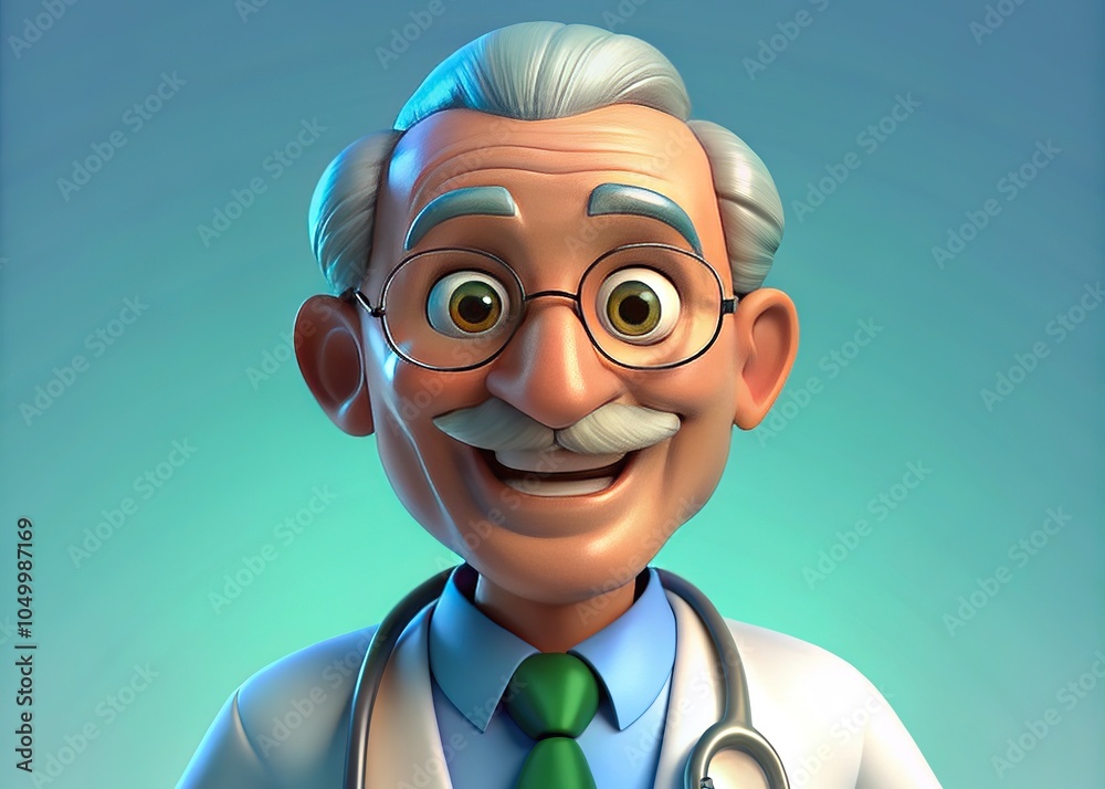 High-resolution animated cartoon of an elderly male doctor engaging in ...