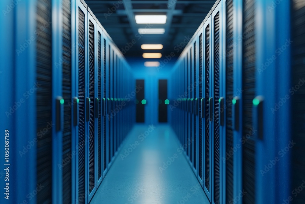 Green-lit server racks in dark corridor creating cyberpunk aesthetic ...