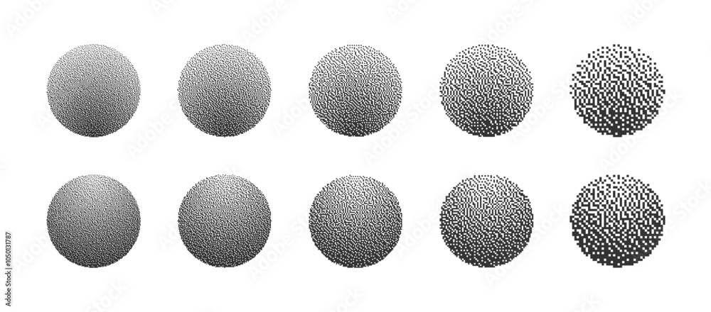 Circles With Different Resolution of Bitmap Dither Gradient Vector Set Isolated On White ...