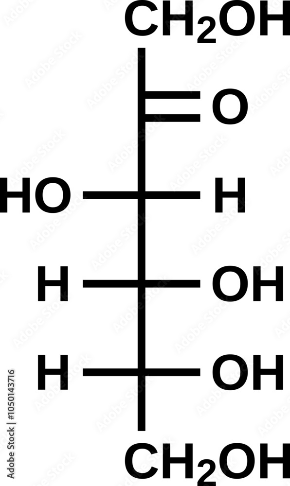 D-Fructose structural formula in Fischer projection without carbon ...