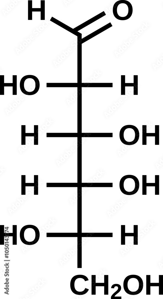 L-Galactose C6H12O6 structural formula in Fischer projection without ...