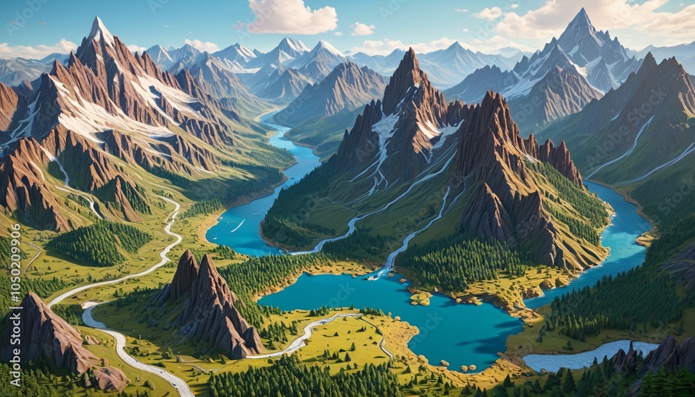 A yarn-bound map of enchanted lands with stitched mountains and rivers ...