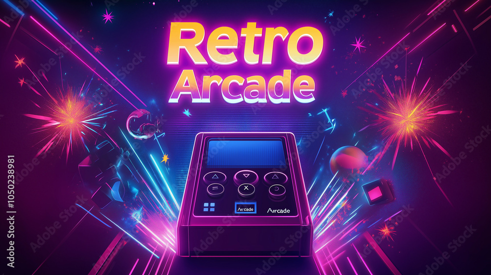 Energetic retro arcade poster showcasing a vintage joystick at the ...