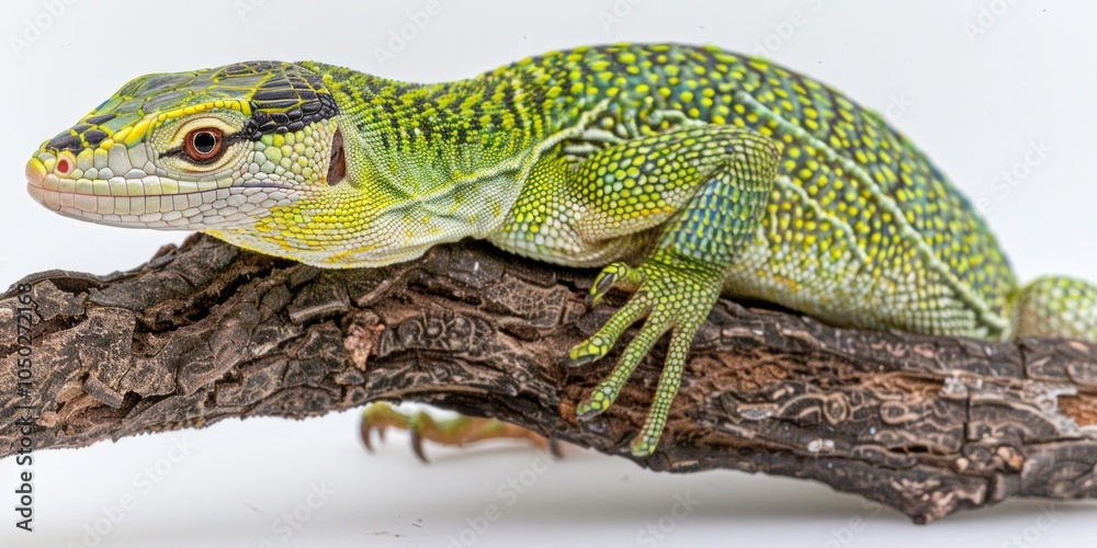 green tree monitor lizard displays its stunning vibrant scales while ...