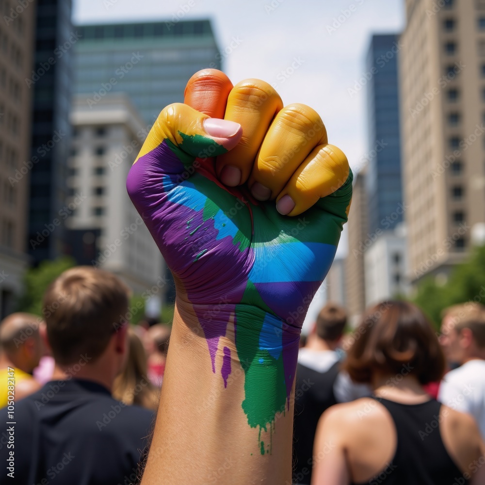 A powerful protest for LGBTQ rights depicted as an oil painting ...