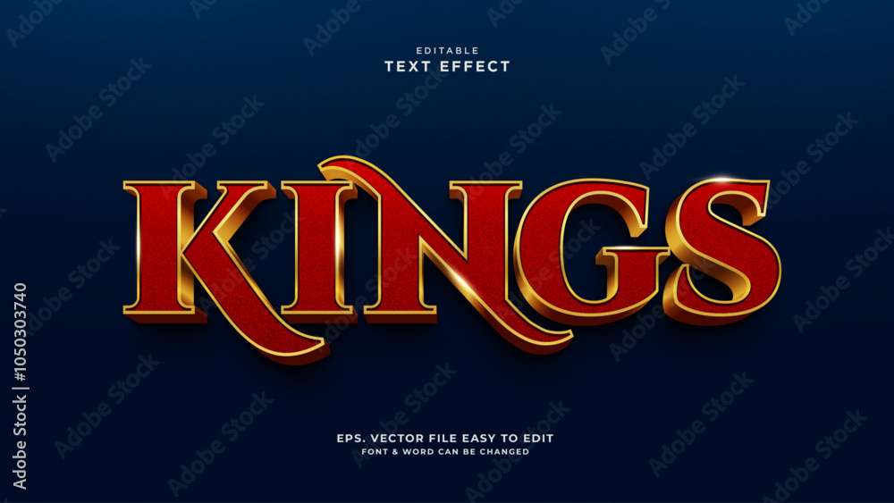 Kings editable text effect 3d golden Stock Vector | Adobe Stock