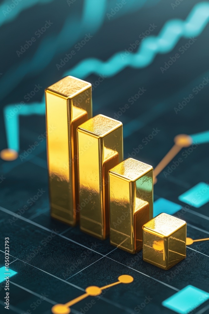 Foto de Stock Gold bar forming part of a stacked bar chart, symbolizing layers of financial ...