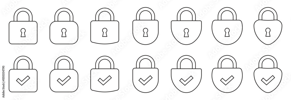 Lock icon. Lock line icon set. Locked black outline icon set for app ...