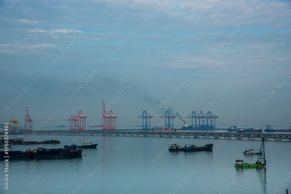 Logistic shipping quay boat Engineering crane depot at logistic export ...