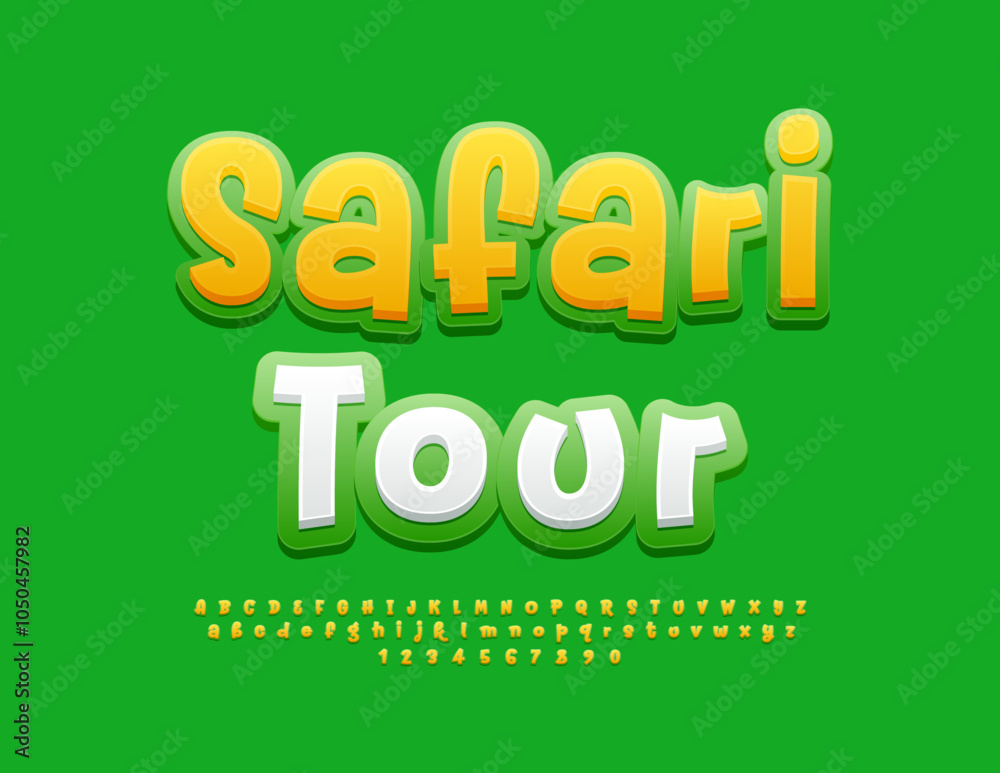 Vector ecologic emblem Safari Tour. Bright Yellow and Green Font ...