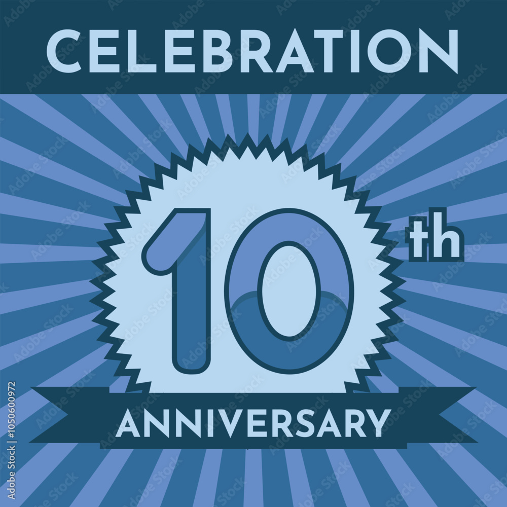 Celebration 10th Anniversary - Blue Layout. Circular Zig Zag Seal with ...