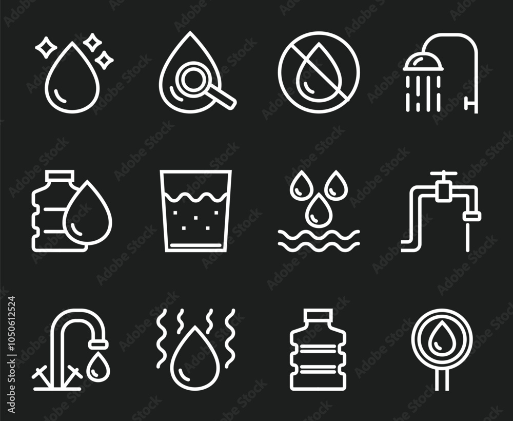 Hand washing line icons. Set of outline symbols, simple graphic ...