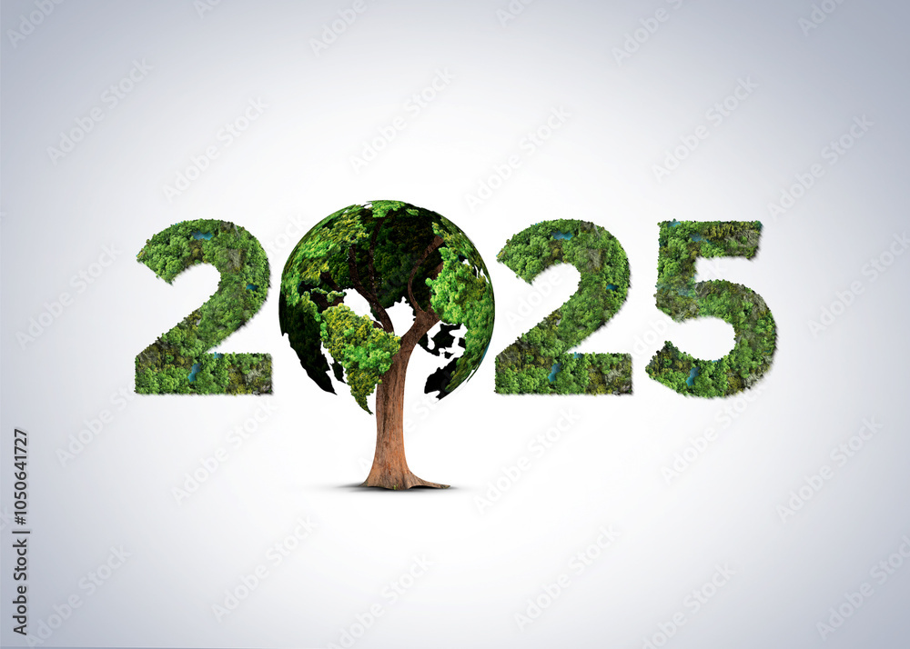 Illustrazione stock di New Year 2025 green recycling and save our planet and earth environment ...