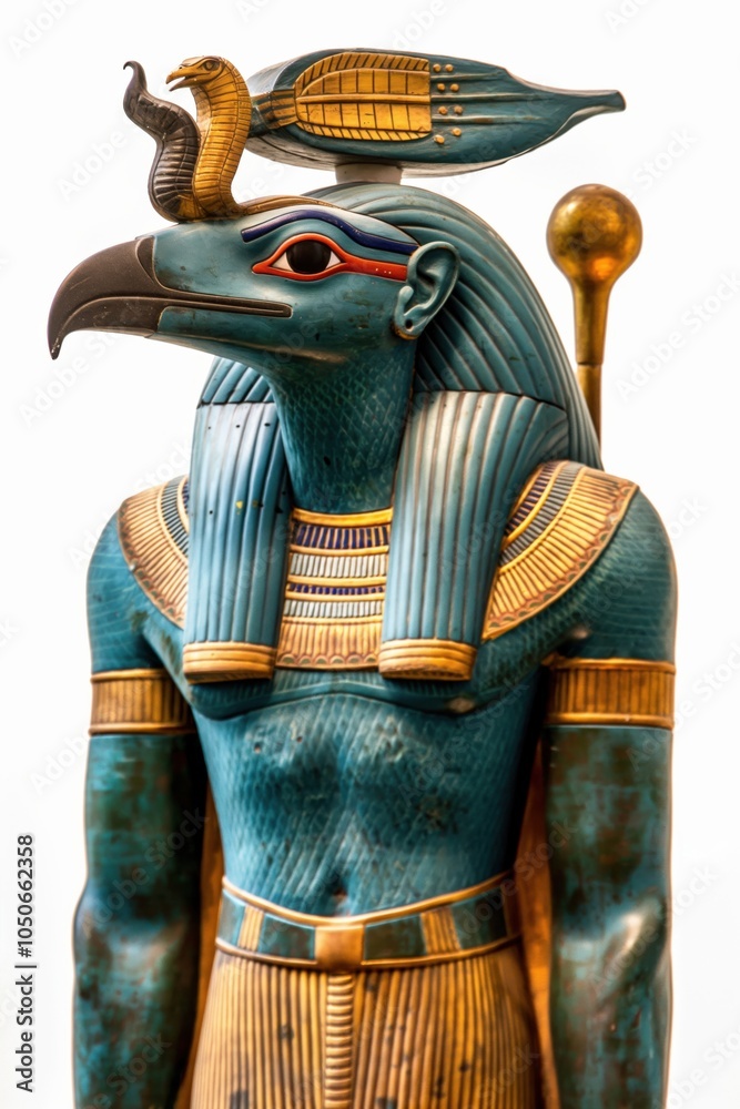 Weathered statue of ra, the ancient egyptian sun god, standing tall ...