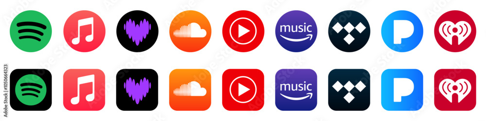 Popular music streaming service logo set: Apple music, Spotify, Youtube ...