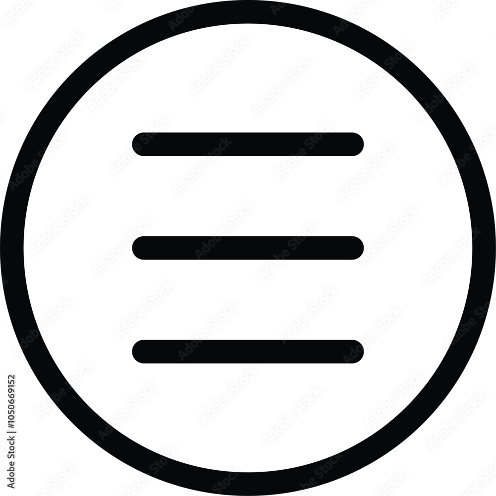 Hamburger Menu Mobile Navigation round Web Button, Three Bold Lines, Hamburger Menu Web App ...