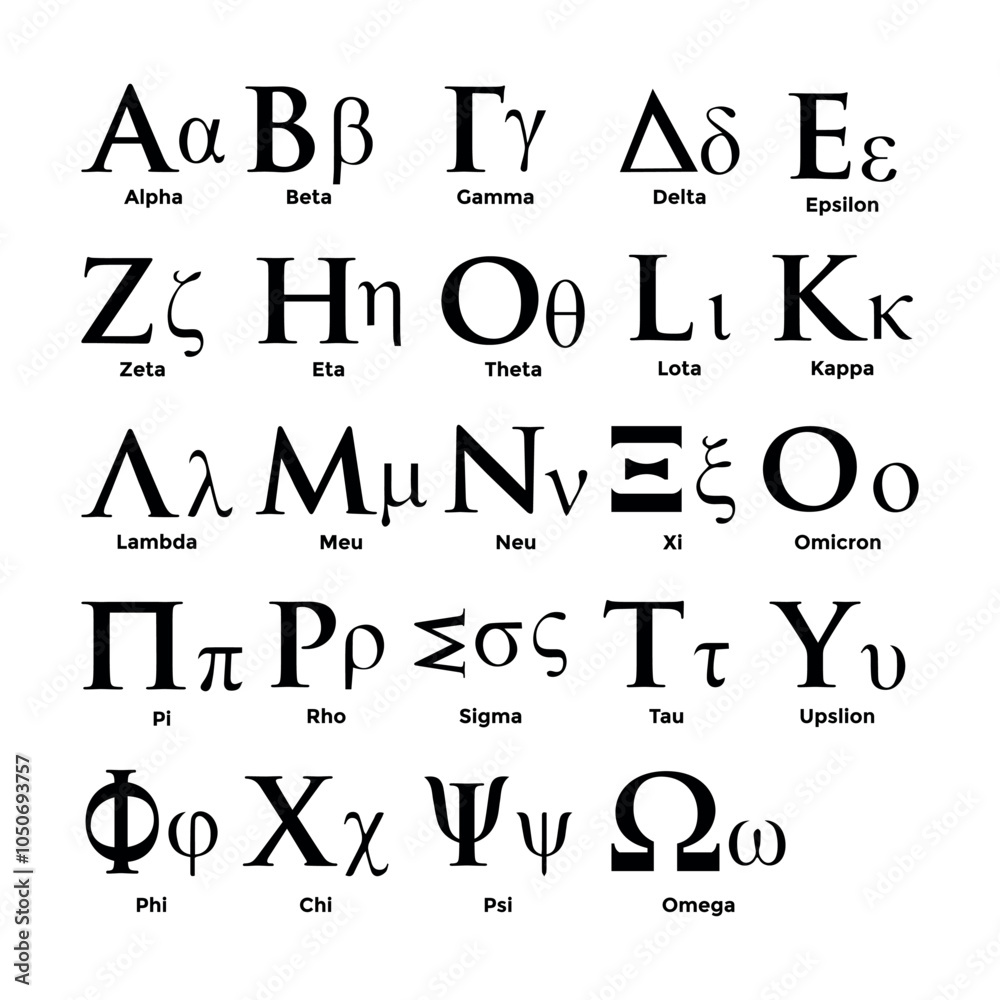 Greek letter, Greek alphabet, Greek Font with names vector illustration ...