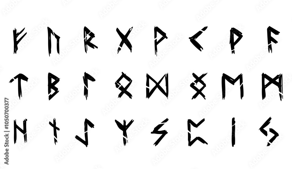 Scandinavian runes. Black letters on white background. Ancient occult ...