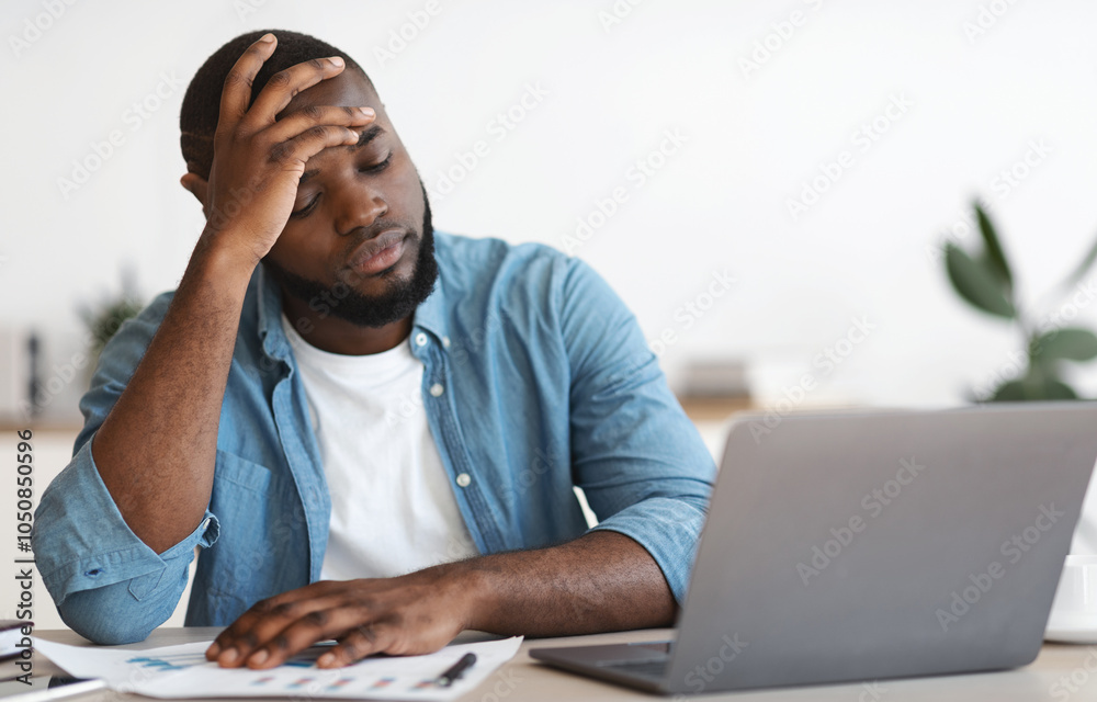 Stressed Black Male Entrepreneur Having Problems At Work. Depressed ...
