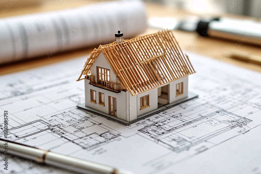 Detailed architectural plan of a house, showing structural design and ...