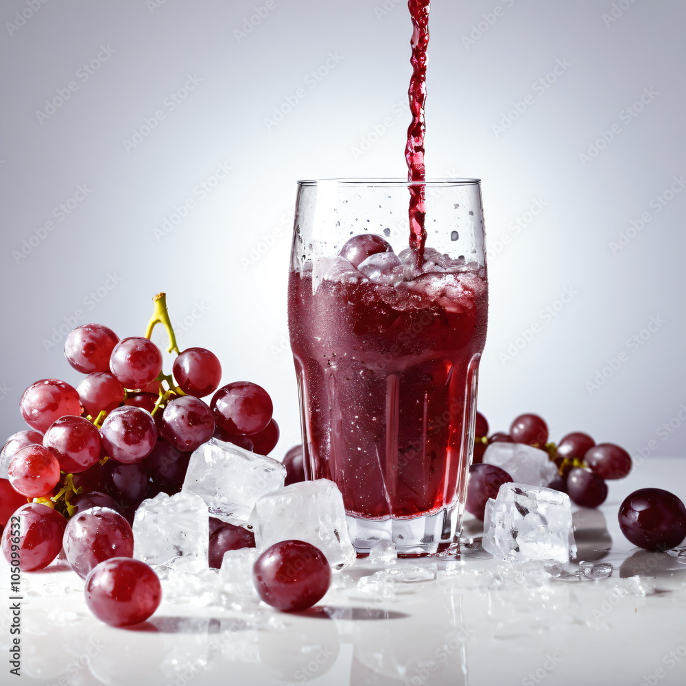 Chilled Red Grape Juice in Glass with Crushed Ice and Condensation, a ...