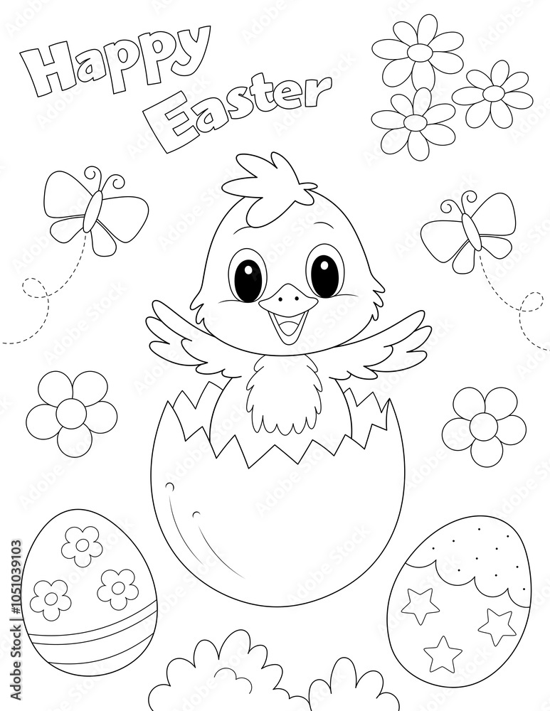 happy easter coloring page, cute chick popping out of an egg. You can ...