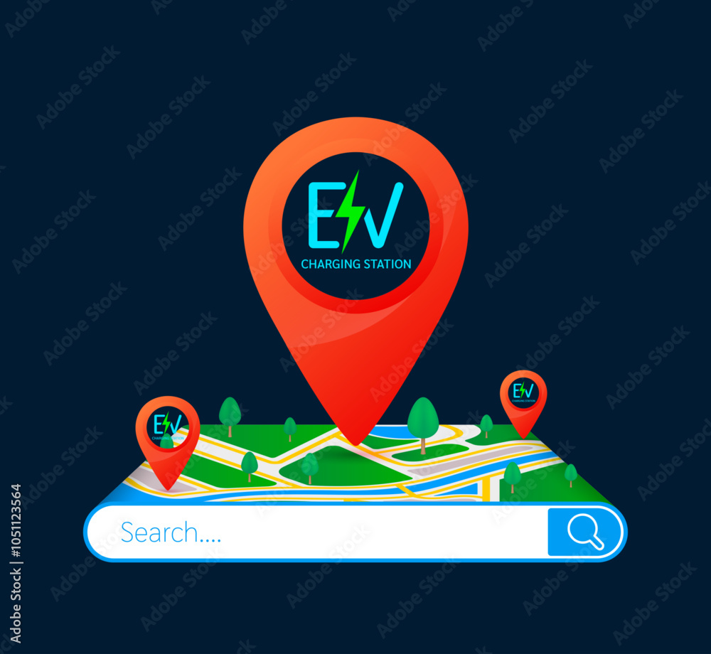 Internet search bar empty. Search EV car charging station. Location pin ...