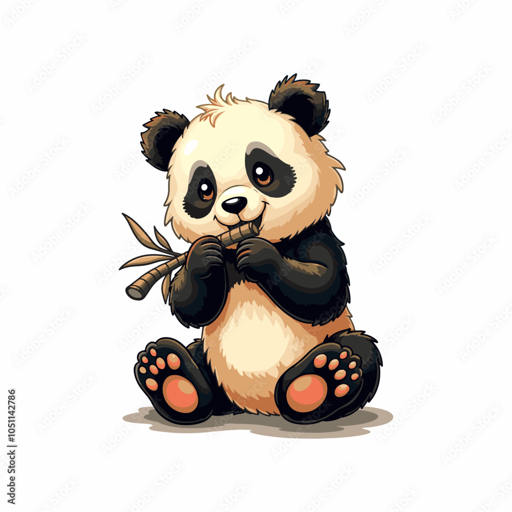 Mascot logo design of a panda with bold line. cute panda with bamboo ...