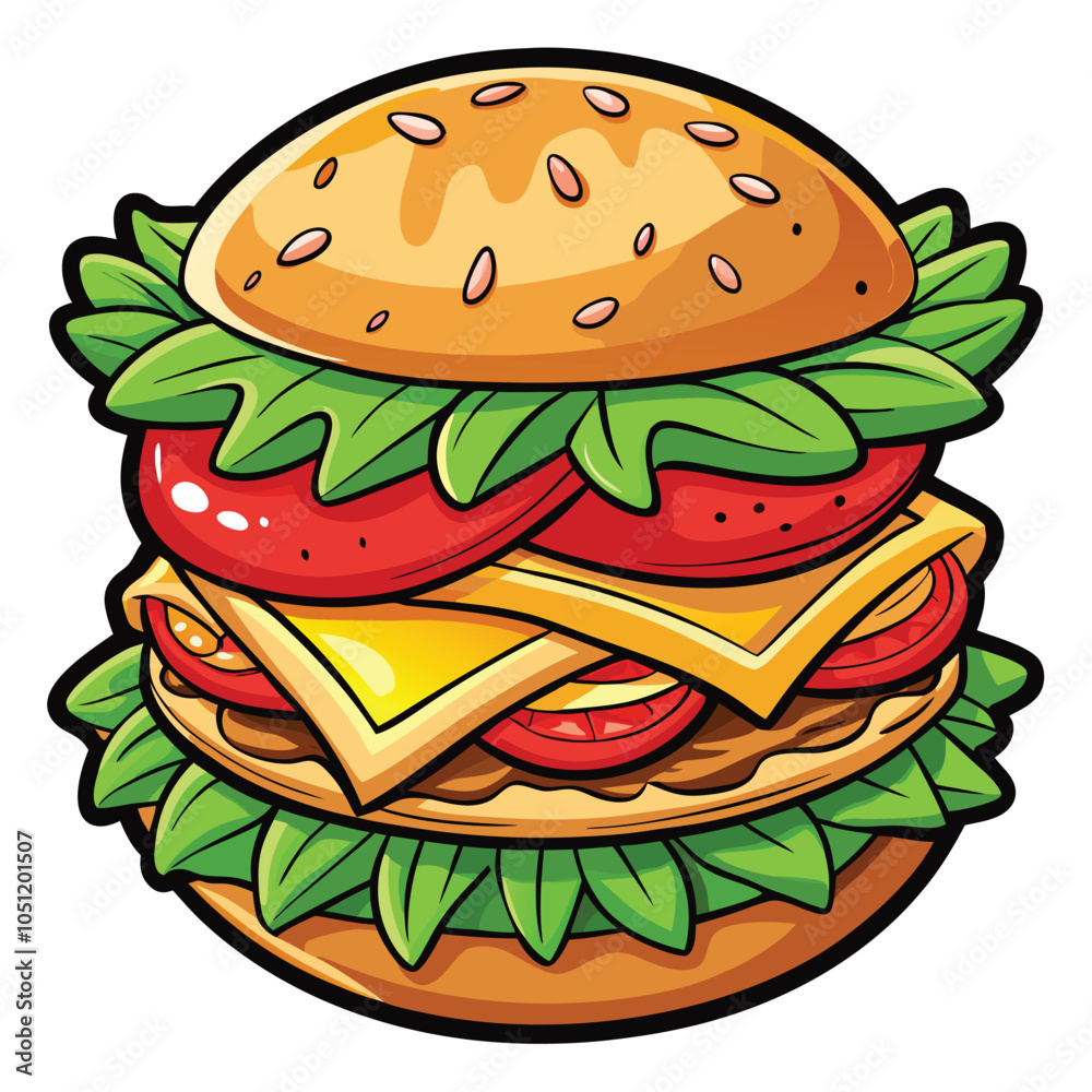 Classic Chicken Sandwich Vector Illustration on White Background with ...