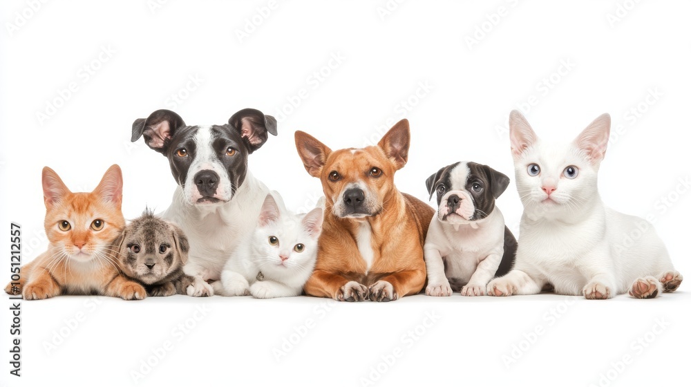 domestic animals group composition, multiple breeds portrait, pure ...