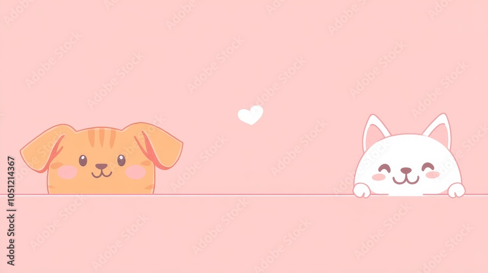 whimsical animal header design, cartoon pet peek-a-boo illustration ...