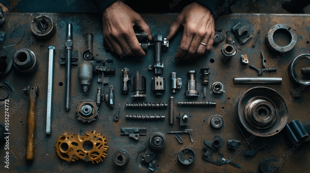 Engine Rebuild Process - Hands of a mechanic rebuilding an engine ...