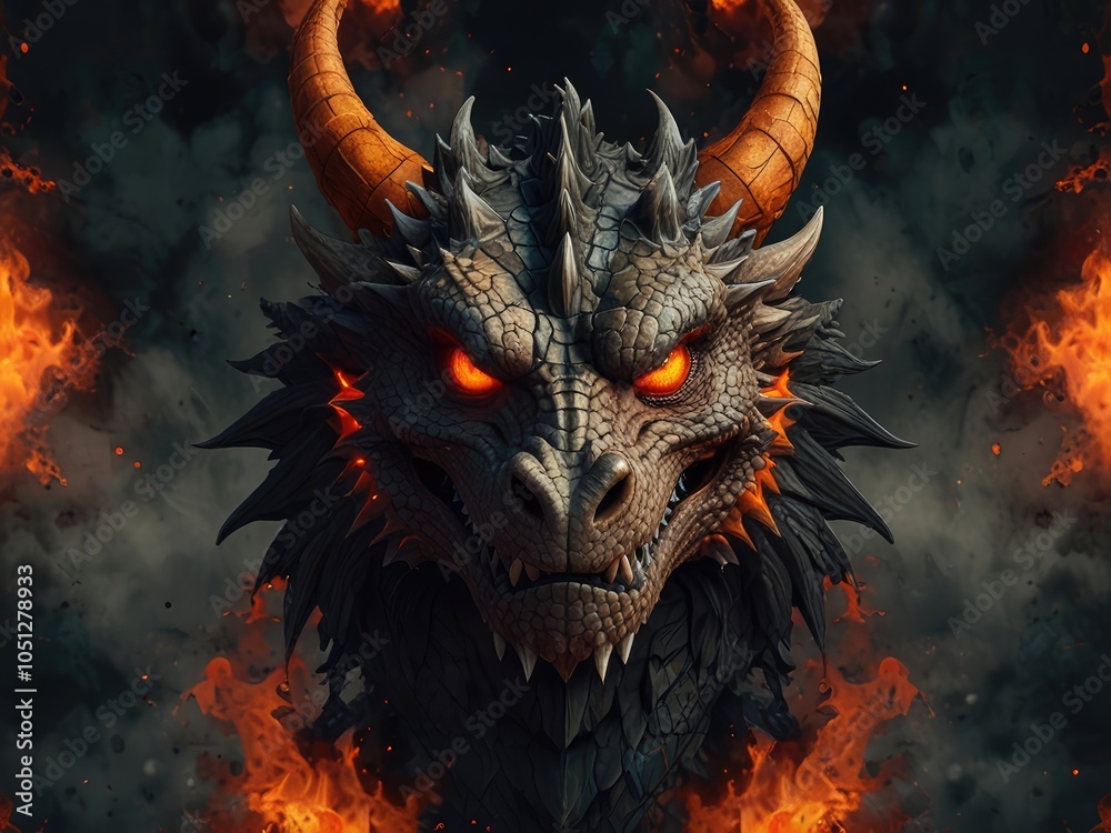 Ilustración de Stock An immense and powerful dragon breathing fire ...